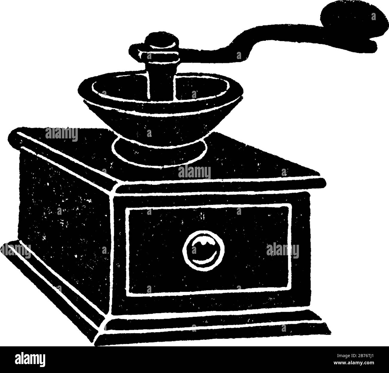 The picture depicts a coffee grinder, a small machine used for grinding ...