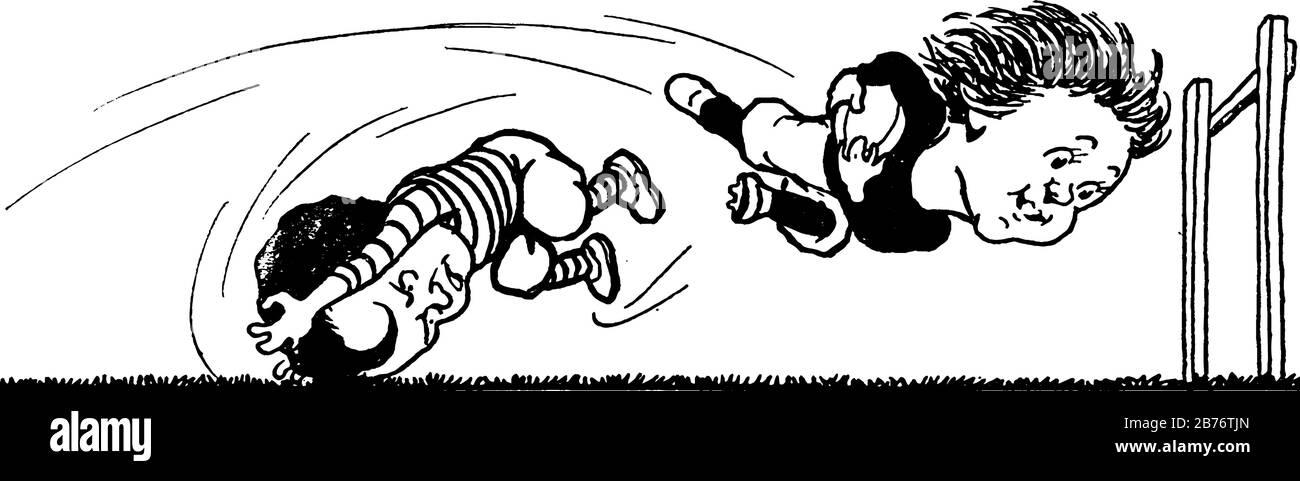 The picture depicts children playing football, in which, a small boy is ...