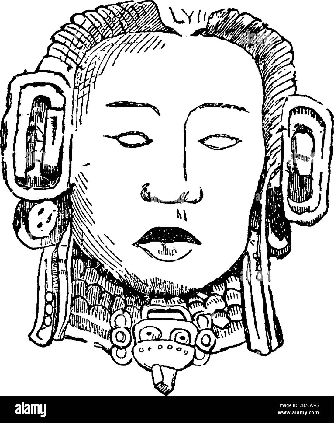 Copan Sculpture from Honduras, vintage line drawing or engraving ...