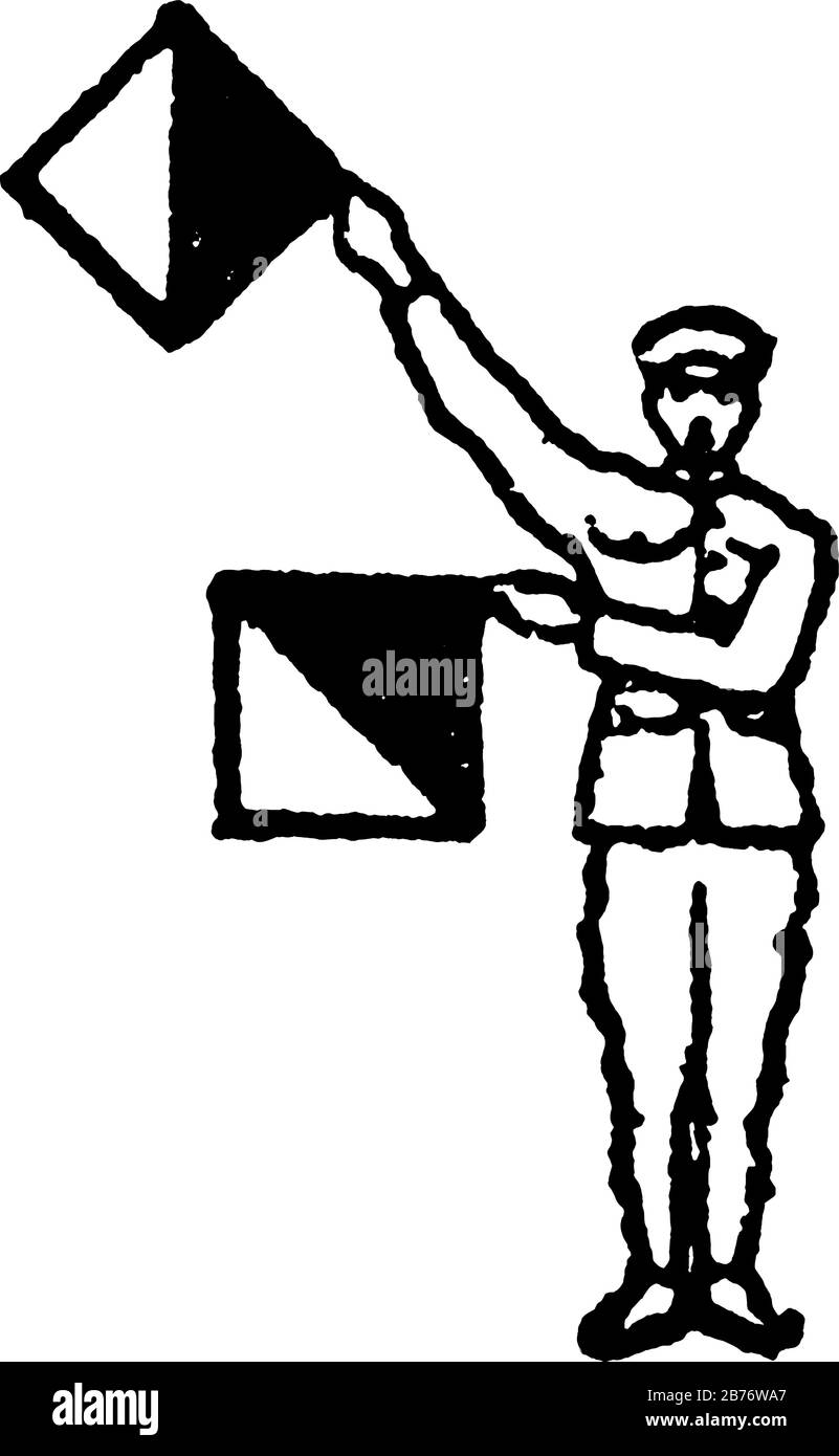 Flag signal for the letter O and an interrogatory, a man hold both the ...