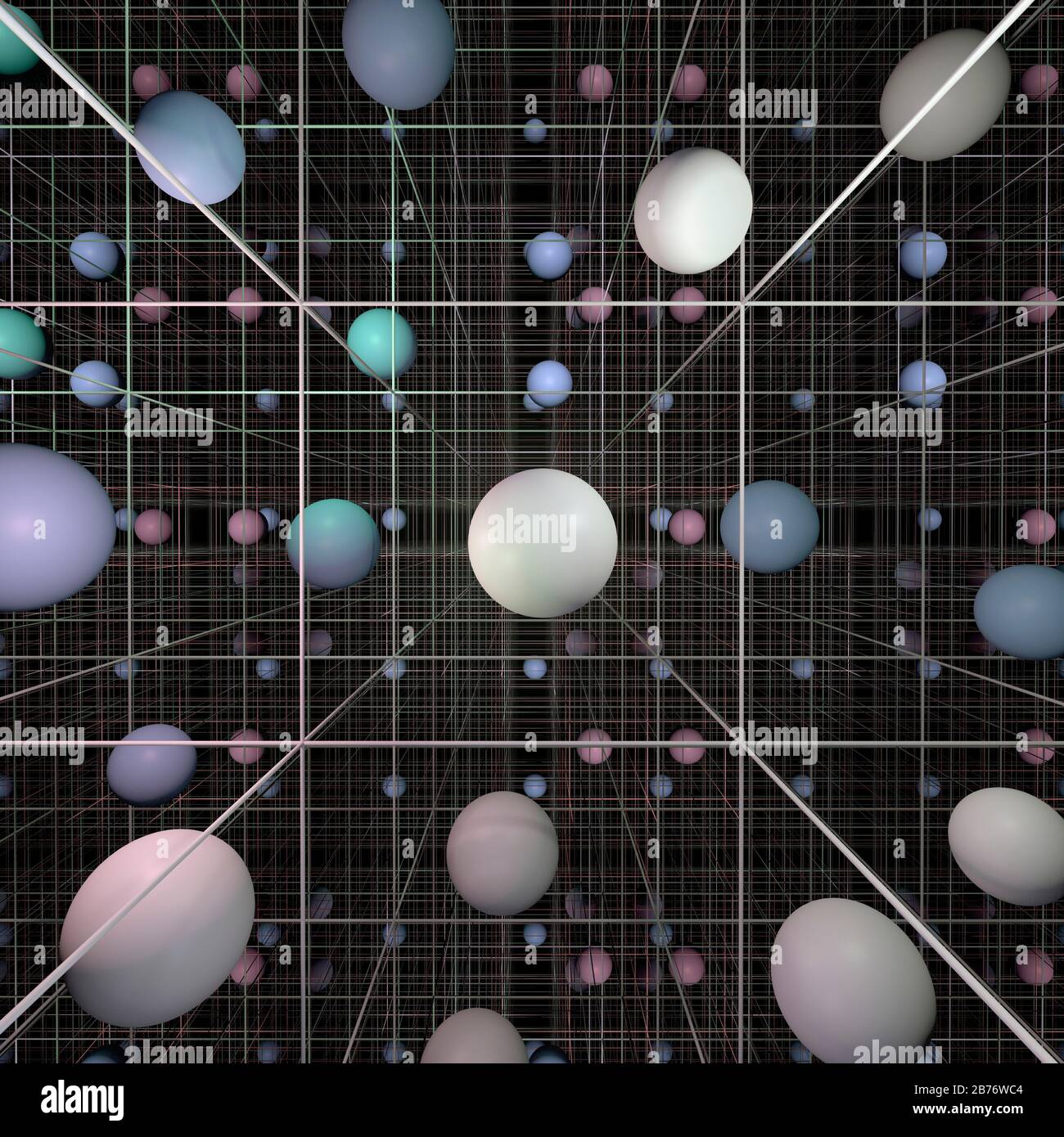 Digitally generated image of spheres within grid structure Stock Photo ...