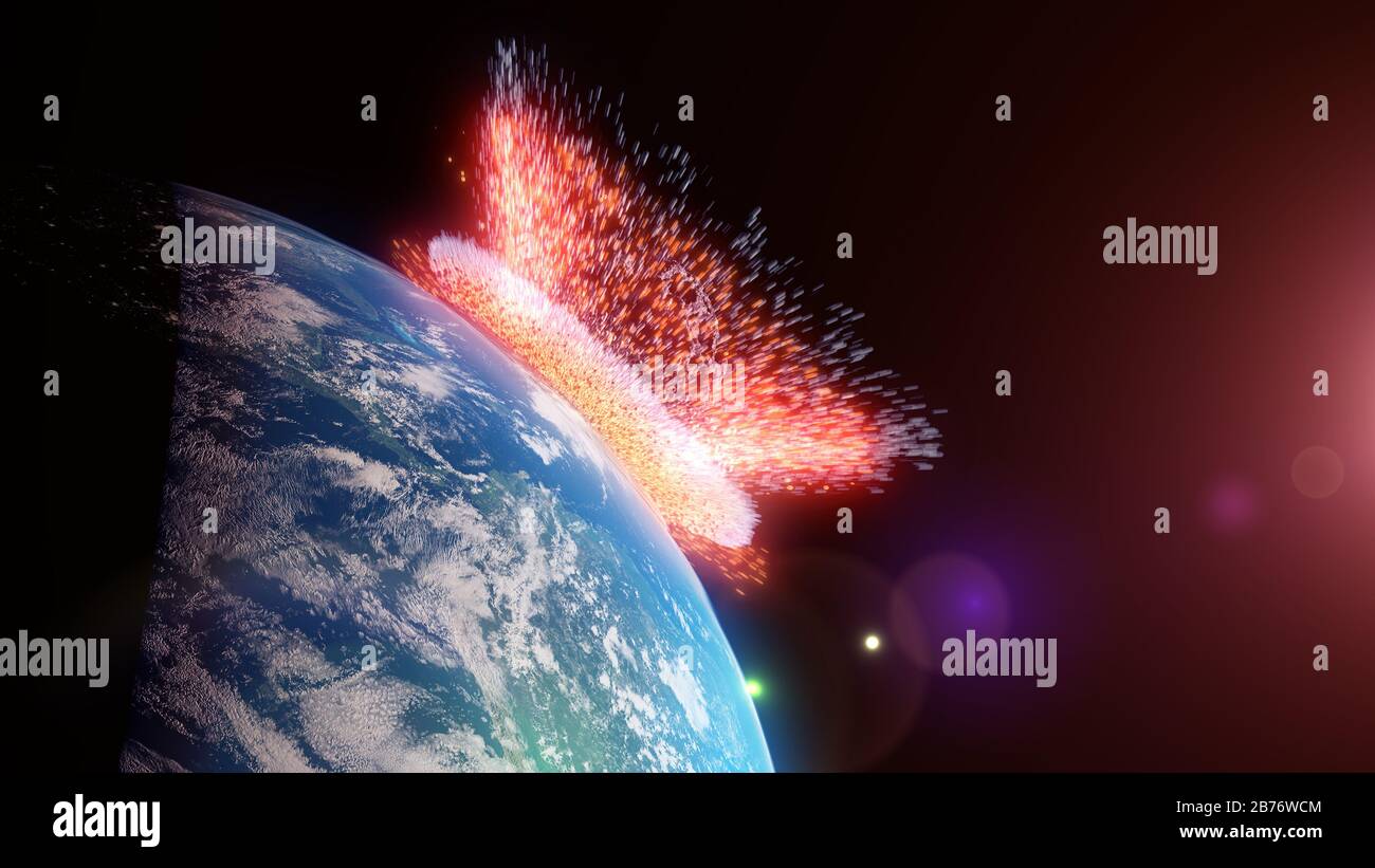 Asteroid impacting Earth, computer illustration Stock Photo - Alamy