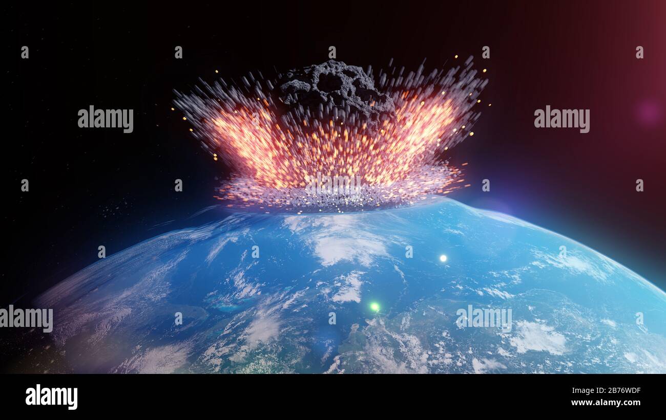 Asteroid impacting Earth, computer illustration Stock Photo - Alamy