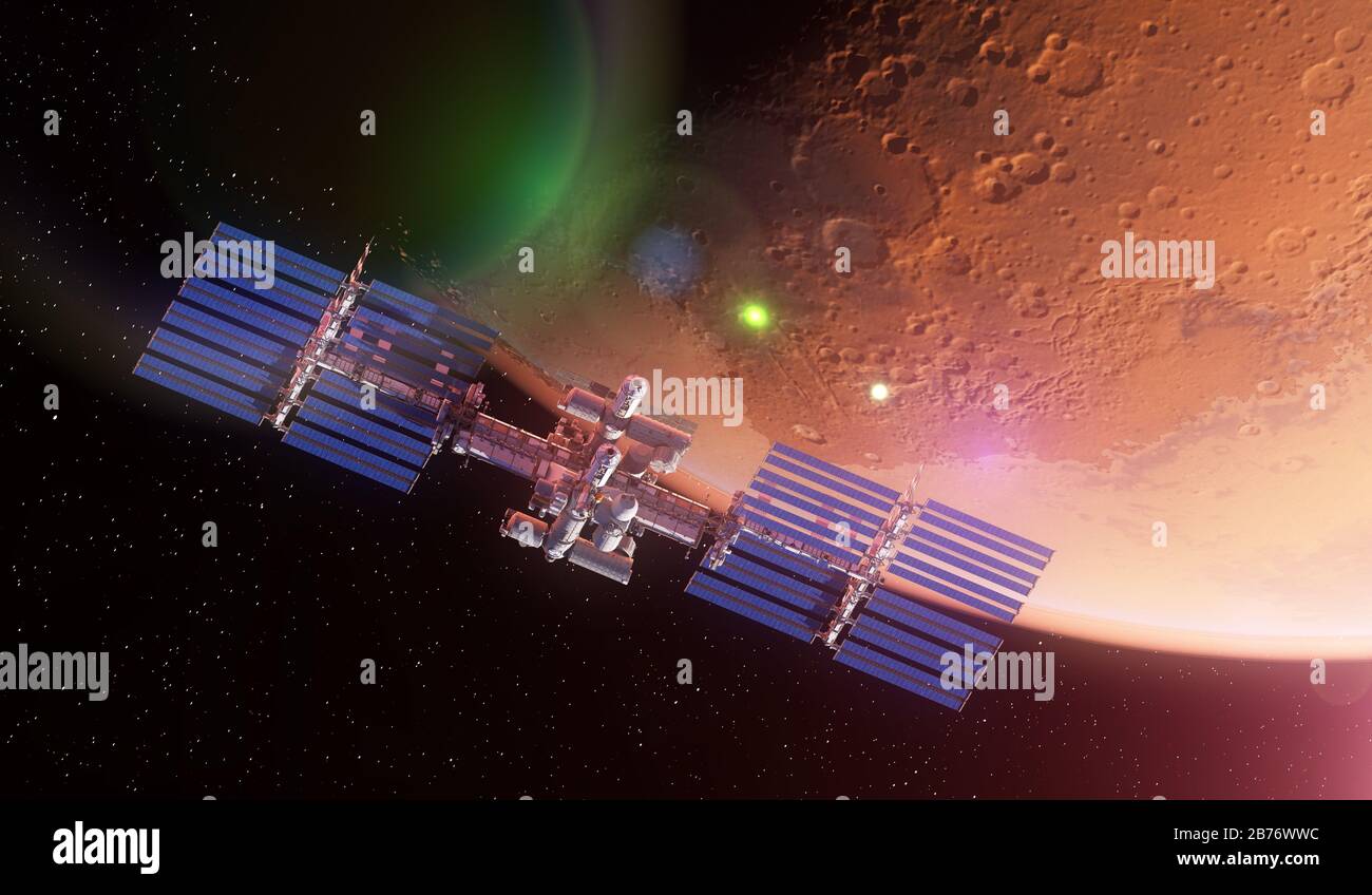 Space station orbiting Mars, computer illustration Stock Photo - Alamy