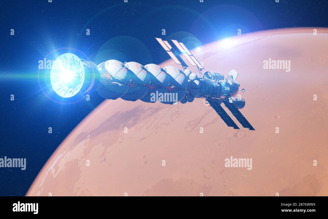 Spaceship traveling to Mars, computer illustration Stock Photo - Alamy