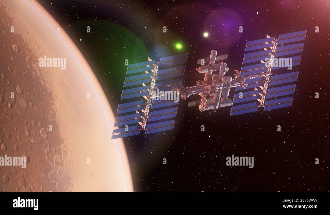 Space station orbiting Mars, computer illustration Stock Photo - Alamy