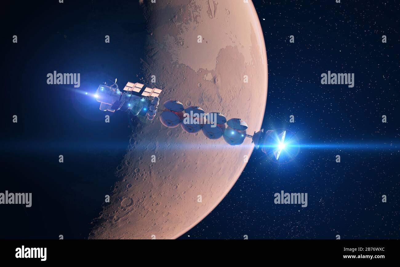Spaceship traveling to Mars, computer illustration Stock Photo - Alamy