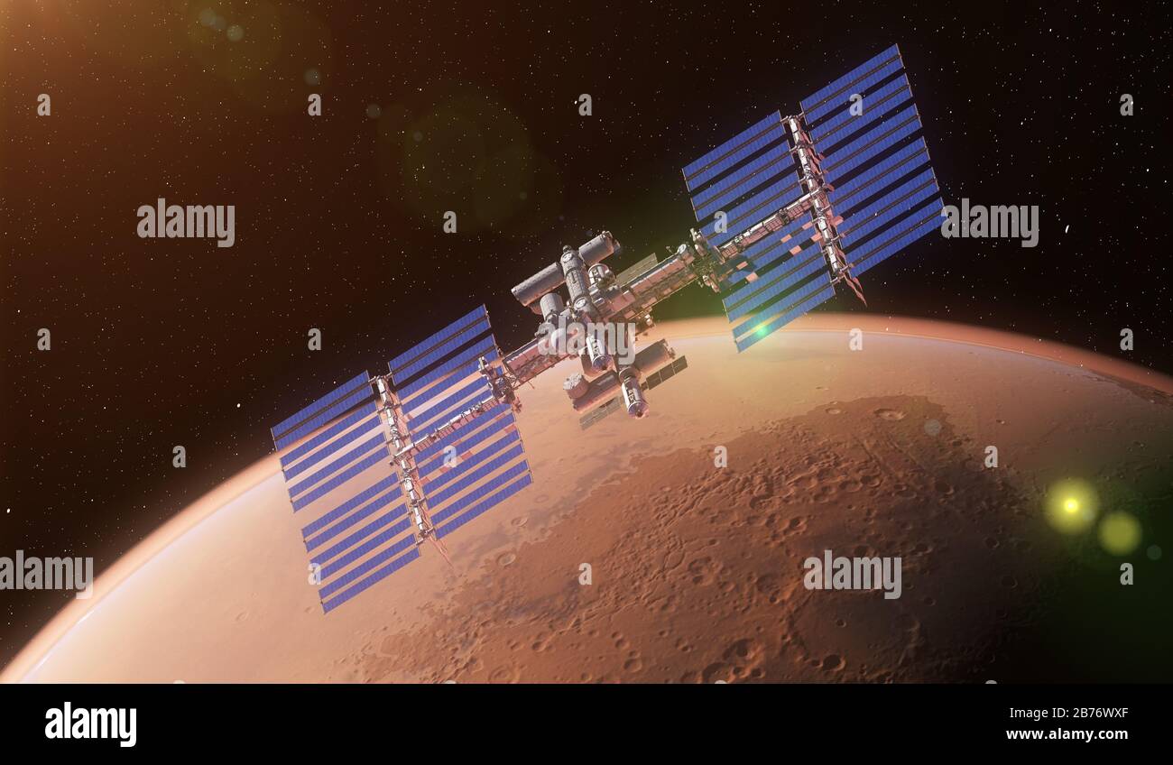 Space station orbiting Mars, computer illustration Stock Photo - Alamy