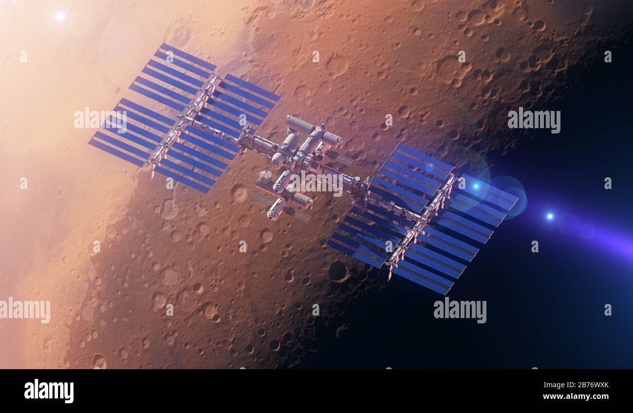 Space station orbiting Mars, computer illustration Stock Photo - Alamy