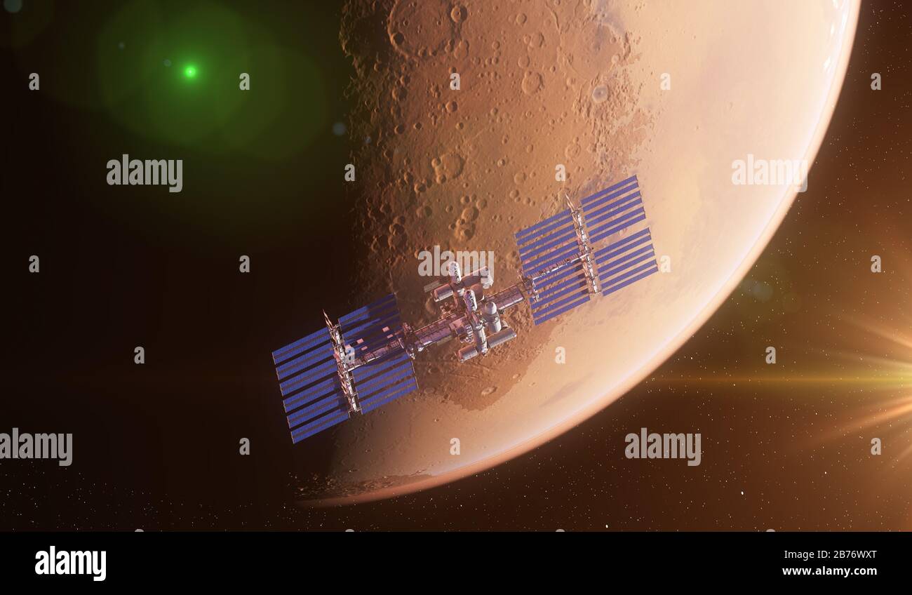 Space station orbiting Mars, computer illustration Stock Photo - Alamy