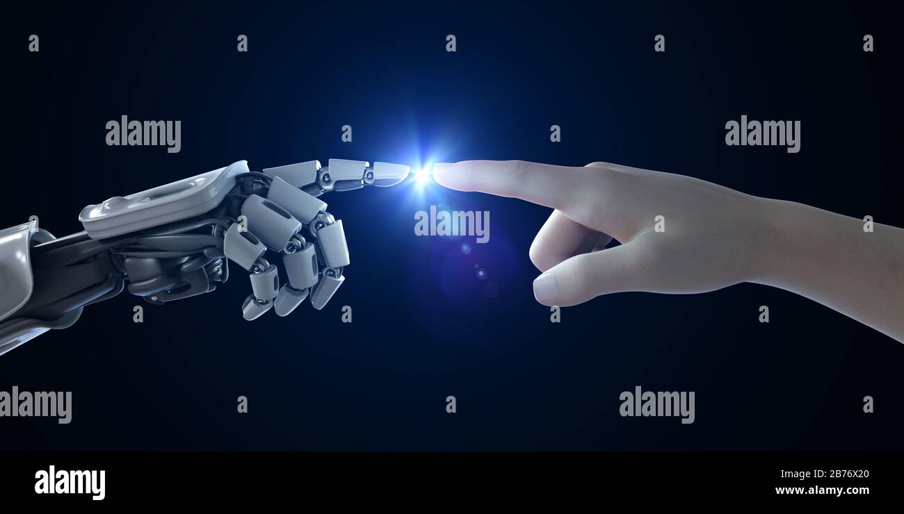 Man and robot touching, computer illustration Stock Photo - Alamy