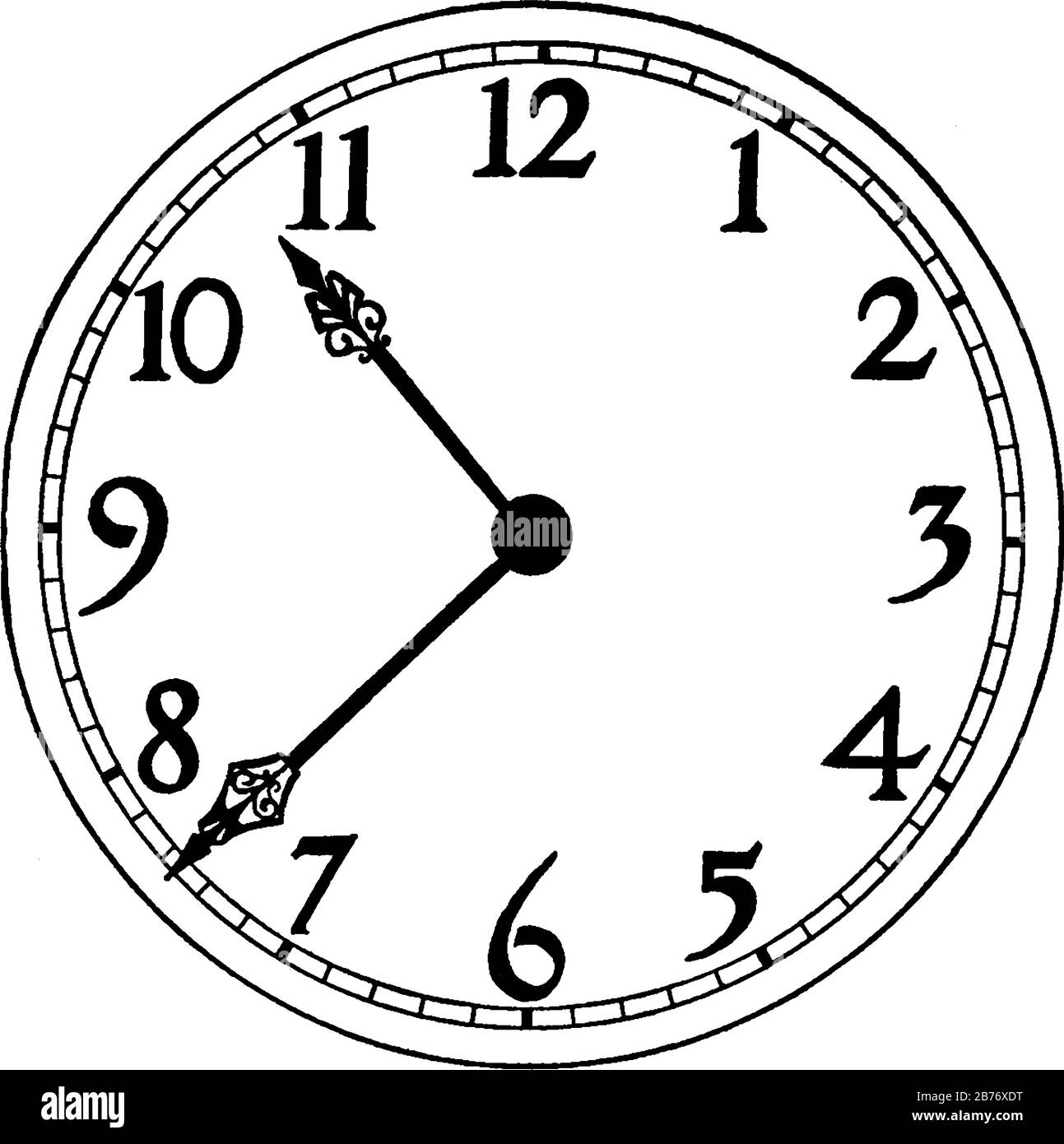 A typical representation of a round-shaped wall clock displayed, reads ...