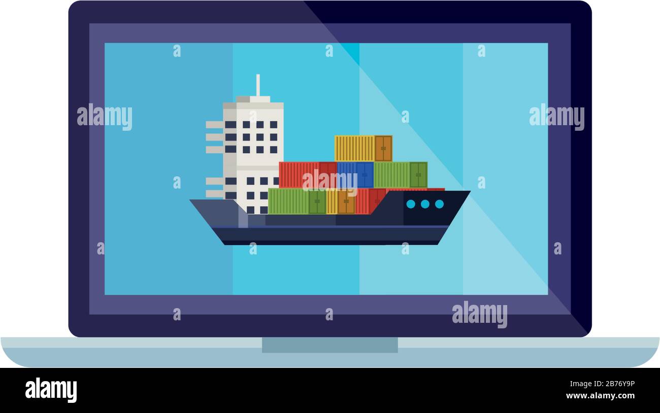 cargo ship transportation in laptop isolated icon Stock Vector Image ...