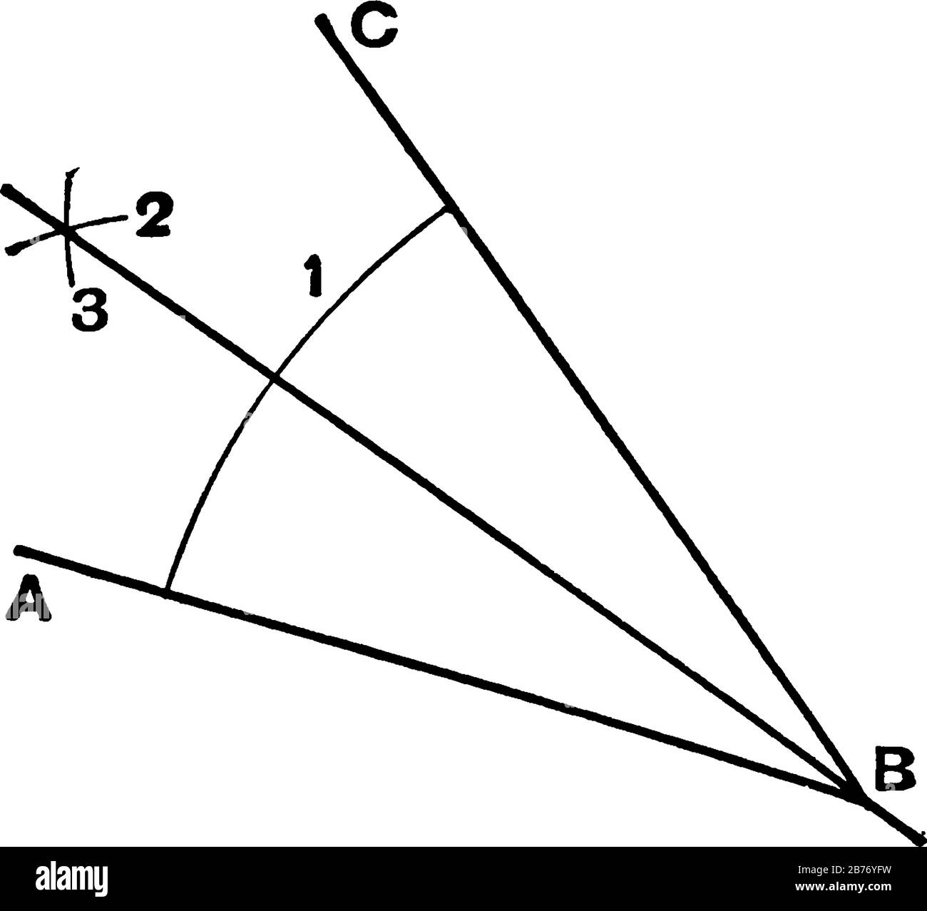 A picture showing the method to bisect an angle, vintage line drawing ...