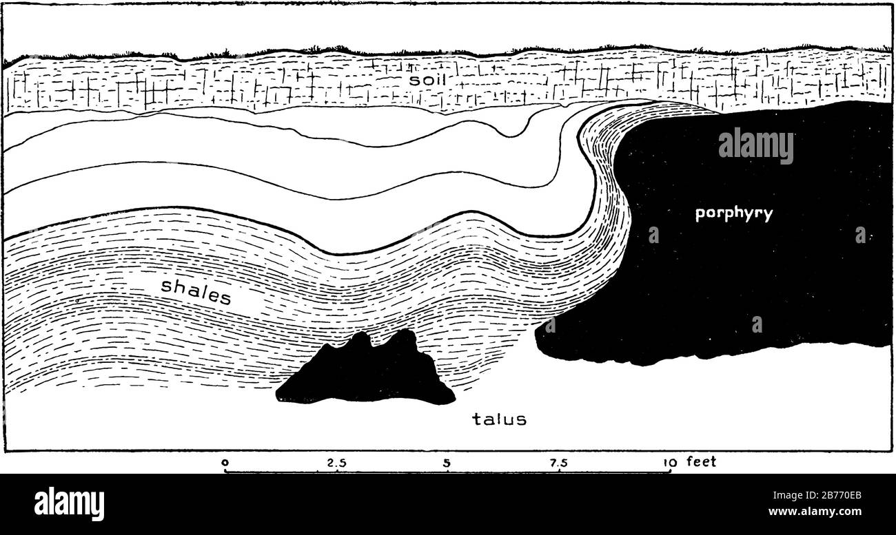A typical representation of the deformation of shale by porphyry ...