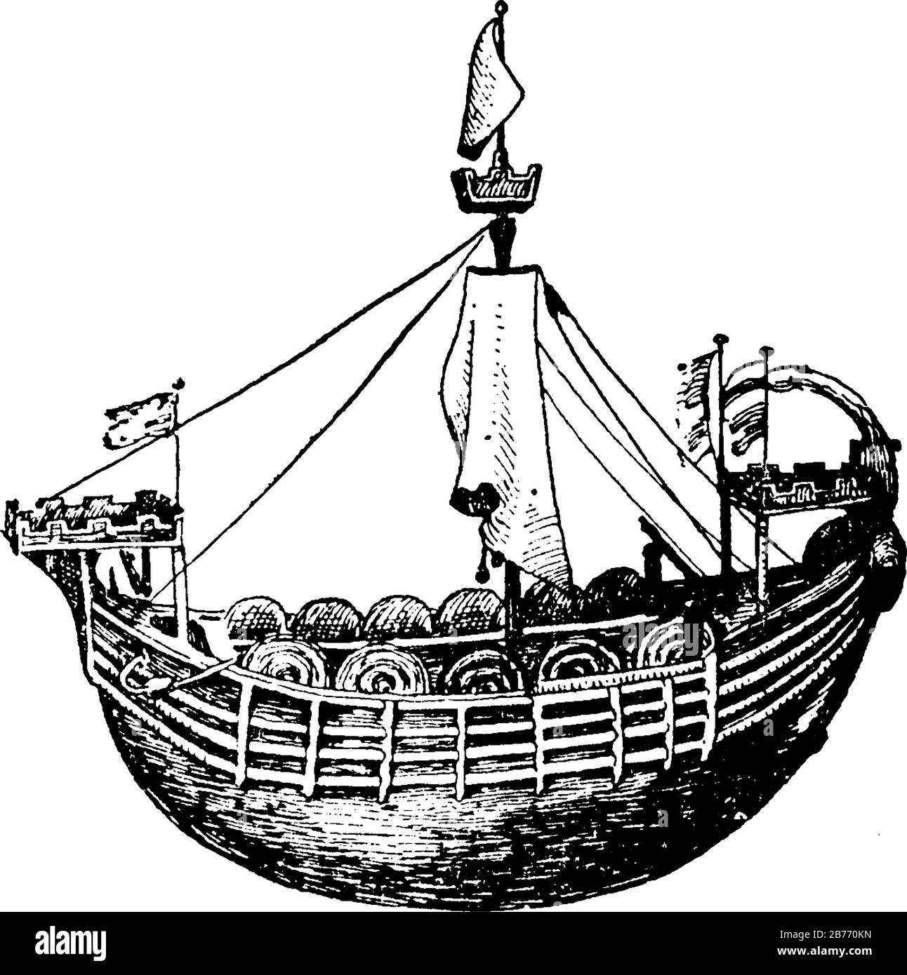 A 13th Century English Ship, it showing three different size of images ...