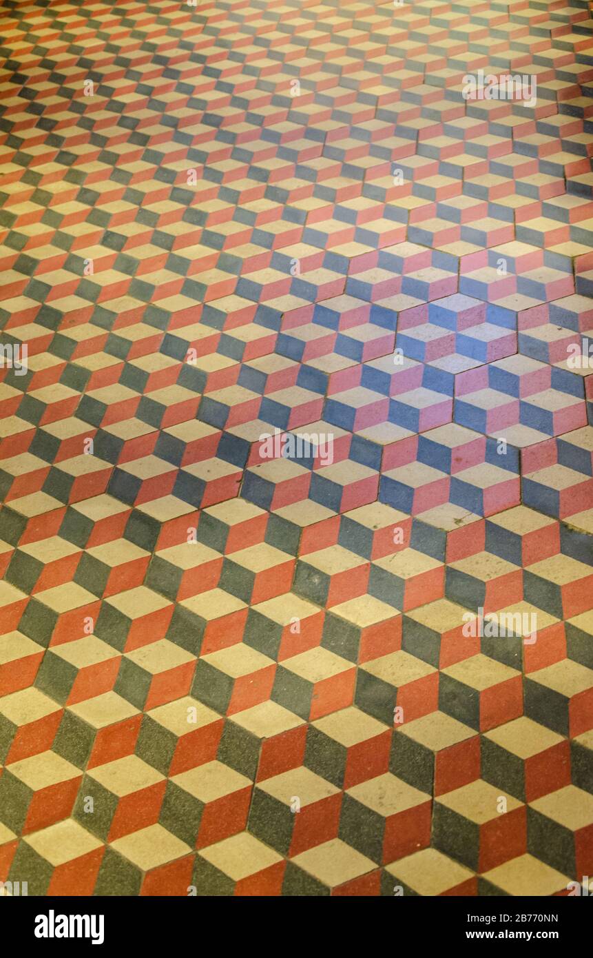 Vintage tiles floor with cubic three-dimensional effect Stock Photo - Alamy