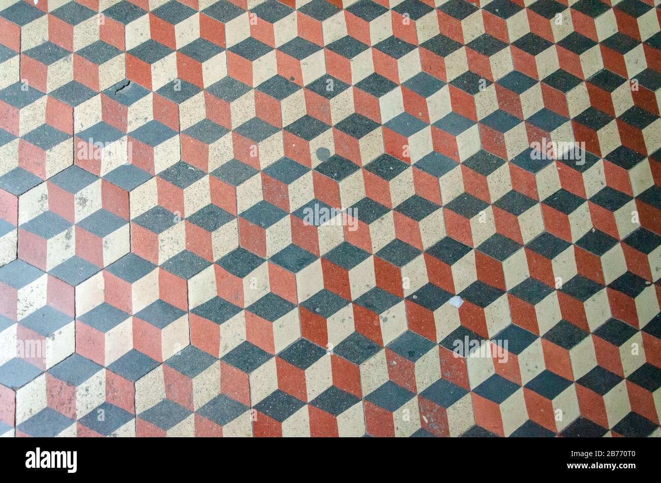 Vintage tiles floor with cubic three-dimensional effect Stock Photo - Alamy