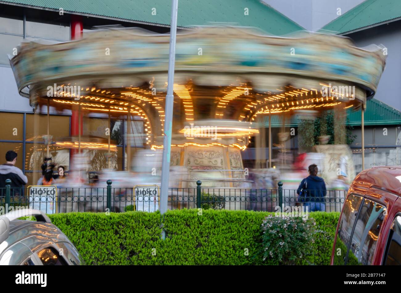 Old fashioned carousel or merry go round with movement Stock Photo - Alamy