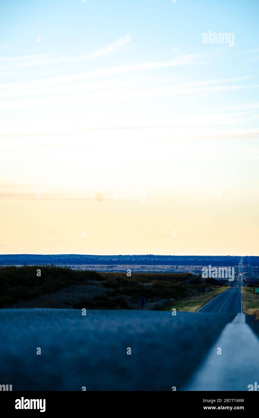 Route landscape next to the ground on sunset in plane geography Stock ...