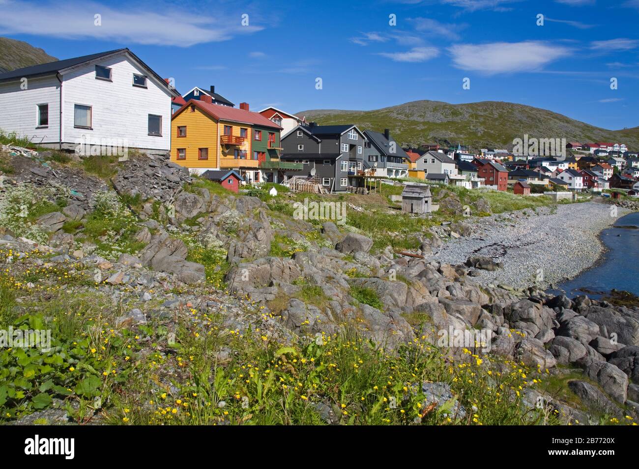 Houses in Honningsvag Port, Mageroya Island, Finnmark Region, Arctic ...