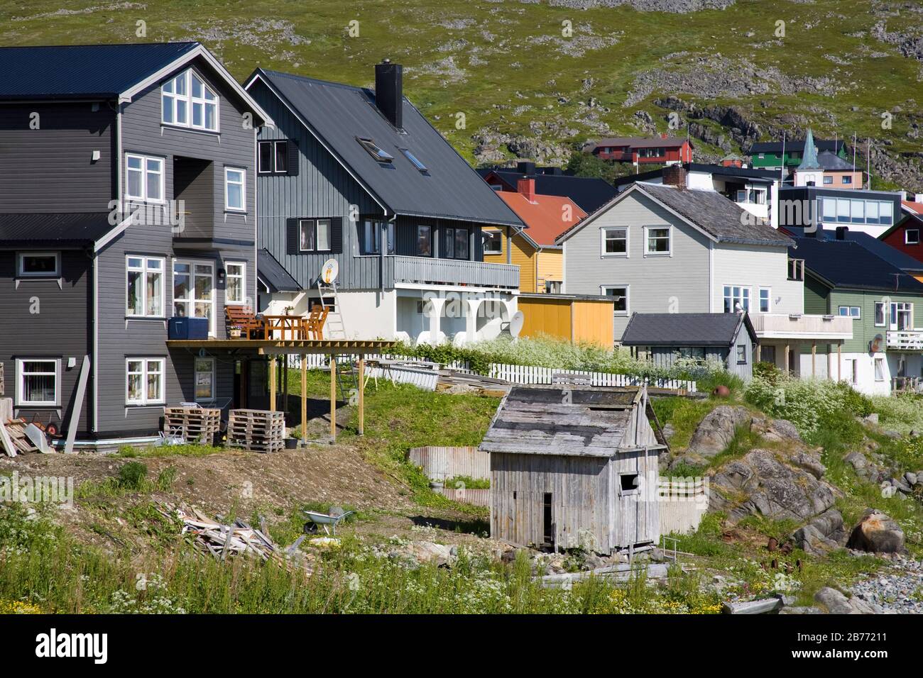 Houses in Honningsvag Port, Mageroya Island, Finnmark Region, Arctic ...