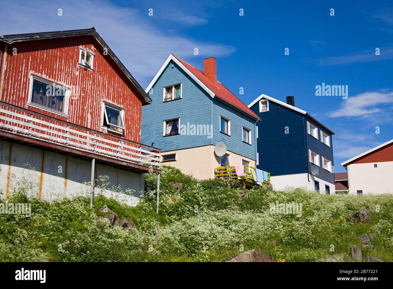 Houses in Honningsvag Port, Mageroya Island, Finnmark Region, Arctic ...