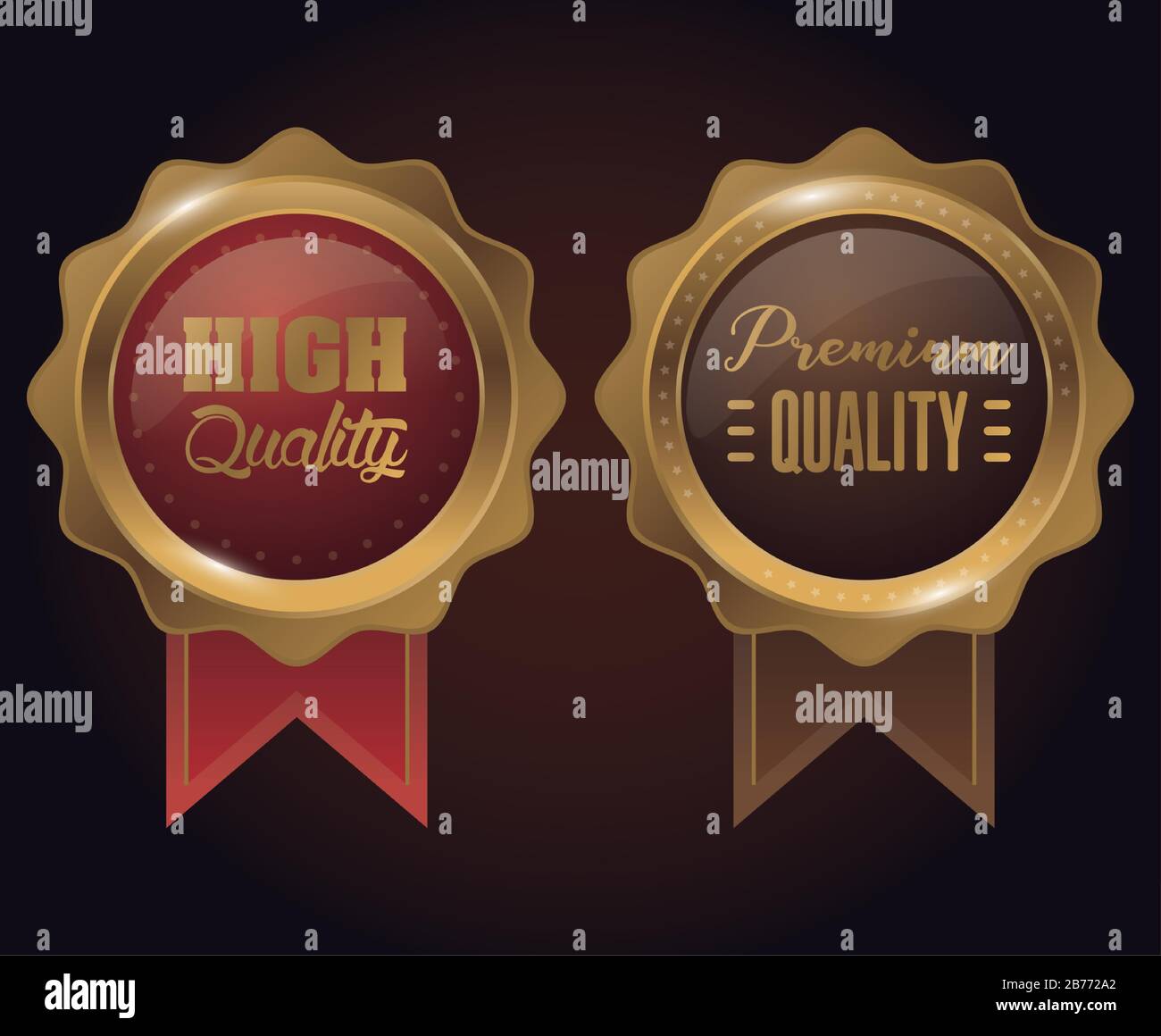 circular badges golden emblems with ribbon Stock Vector Image & Art - Alamy