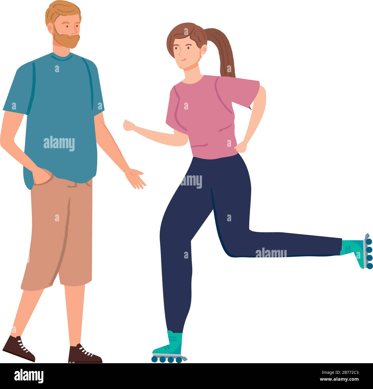 cute couple practicing exercise avatar characters Stock Vector Image ...