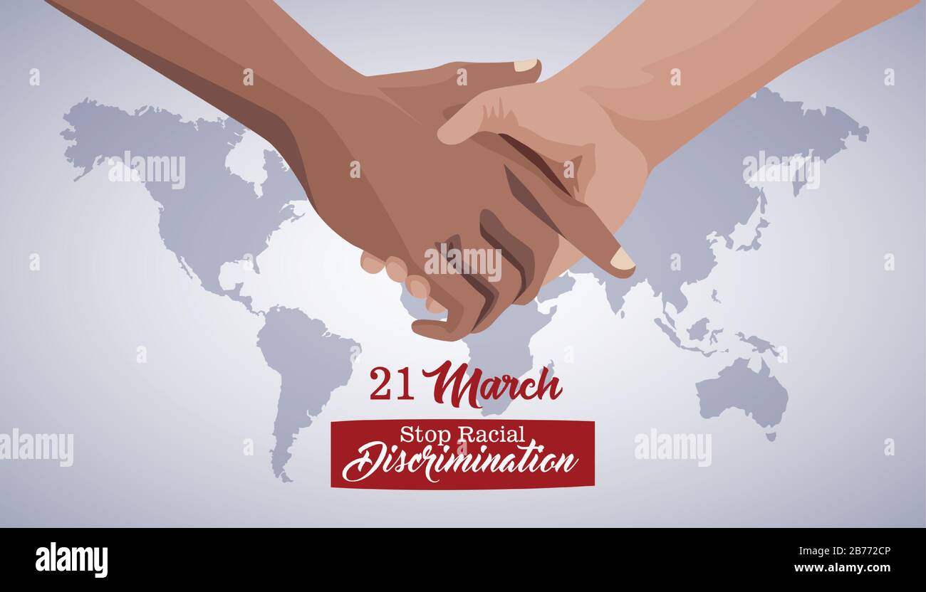 stop racism international day poster with hand shake and planet Stock ...