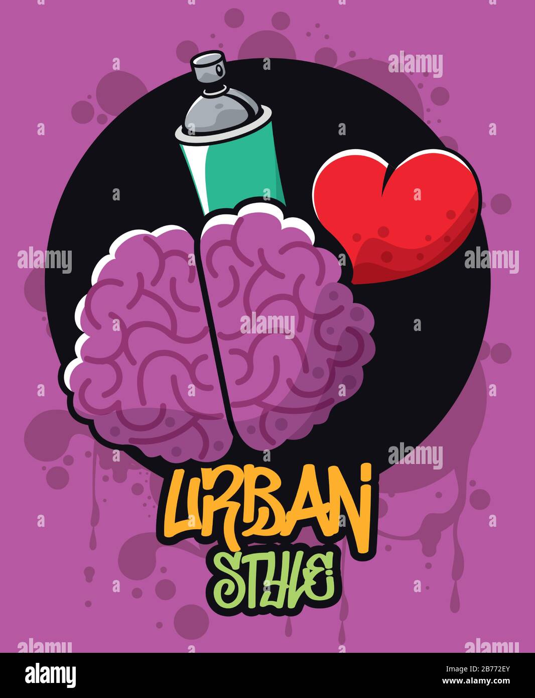 graffiti urban style poster with paint spray bottle and brain Stock ...