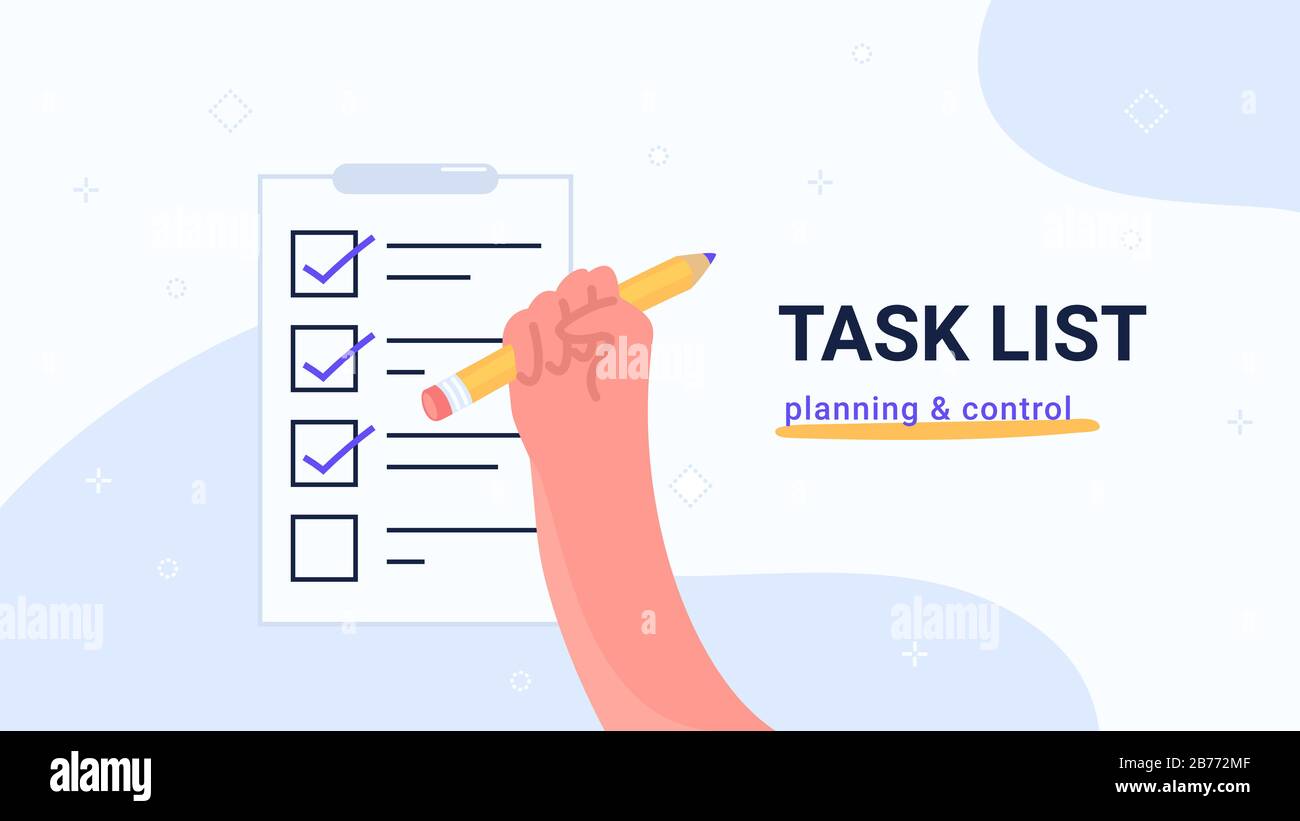 Task list planning and control. Flat vector modern illustration of ...