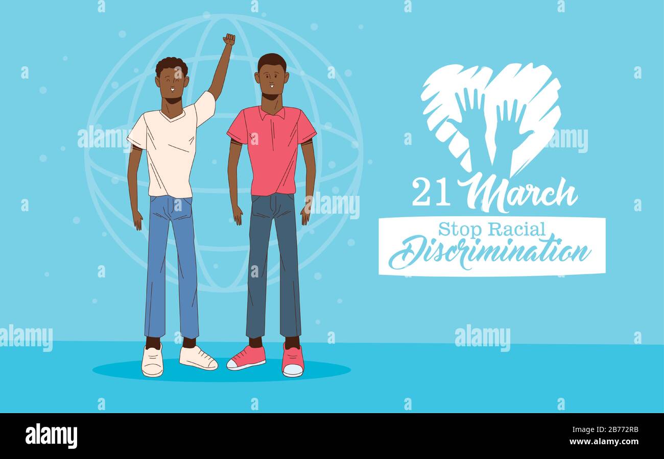 stop racism international day poster with afro men couple Stock Vector ...