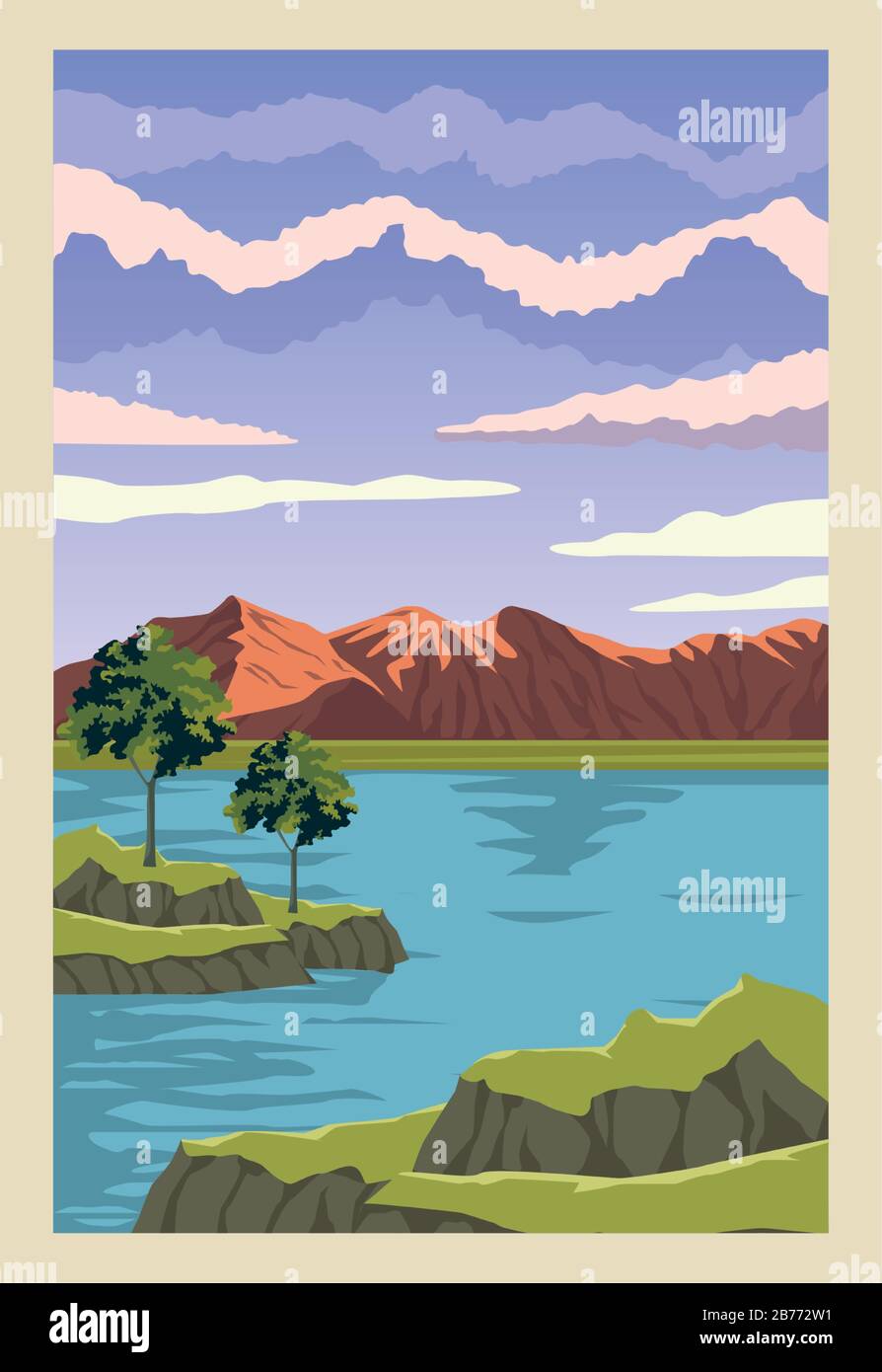 beautiful landscape with lake scene Stock Vector Image & Art - Alamy