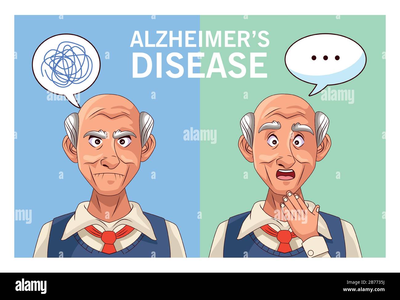 old men patients of alzheimer disease with speech bubbles and scribble ...