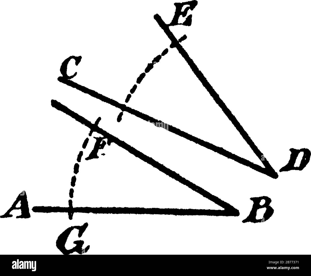 The construction used to erect an equal angle. With D as a center, draw ...