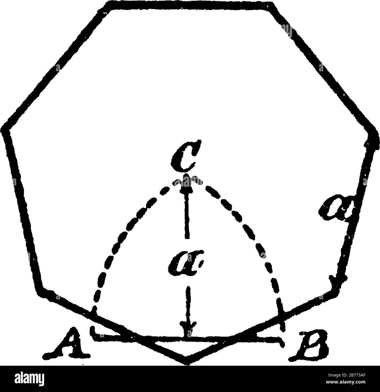 An illustration showing how to construct a heptagon, or septagon. The ...