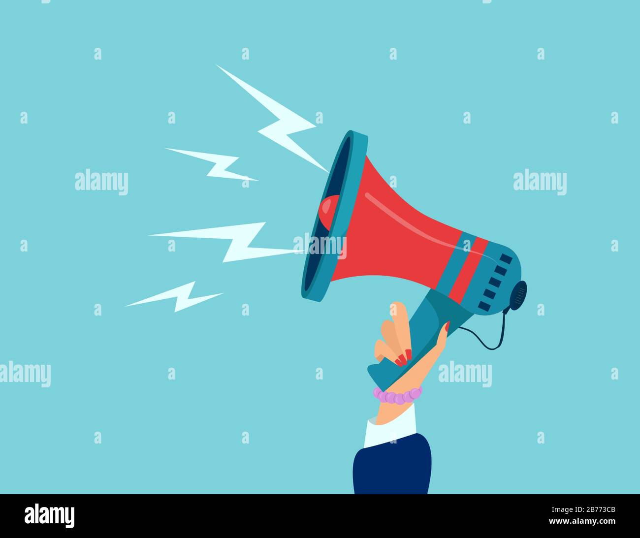 Vector of a female hand holding a megaphone making an announcement ...