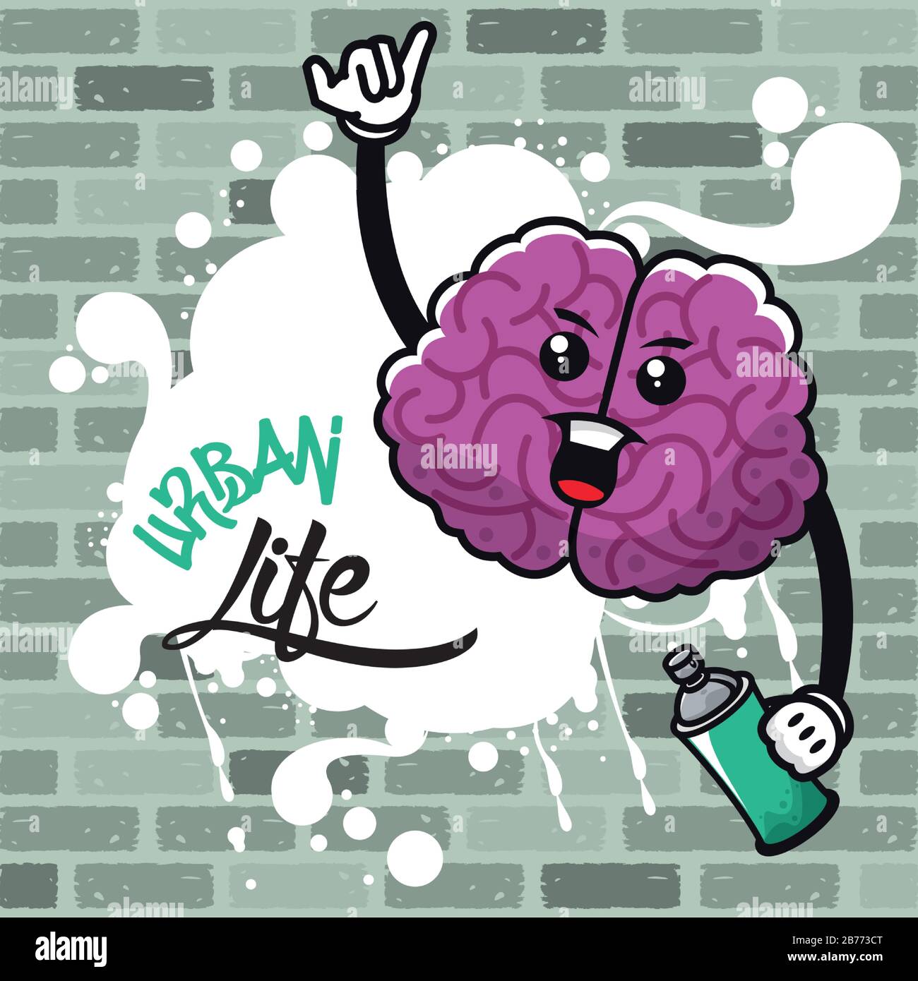 graffiti urban style poster with brain character Stock Vector Image ...