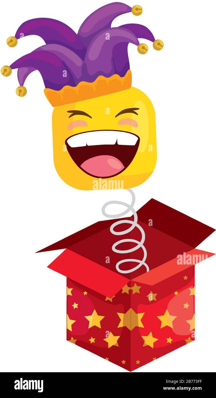 funny square emoticon smiling with hat buffon in box surprise Stock ...