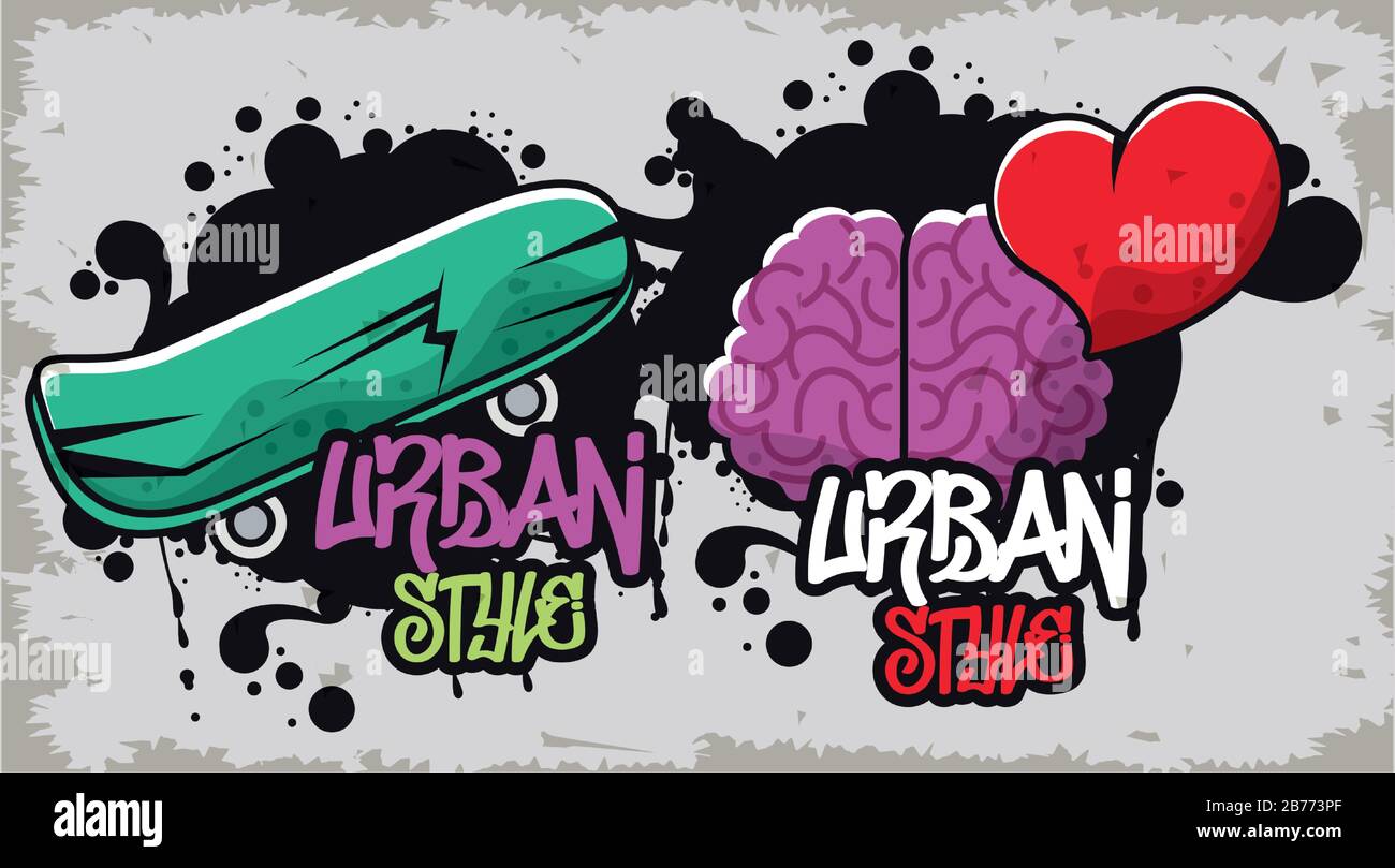graffiti urban style poster with skateboard and brain Stock Vector ...
