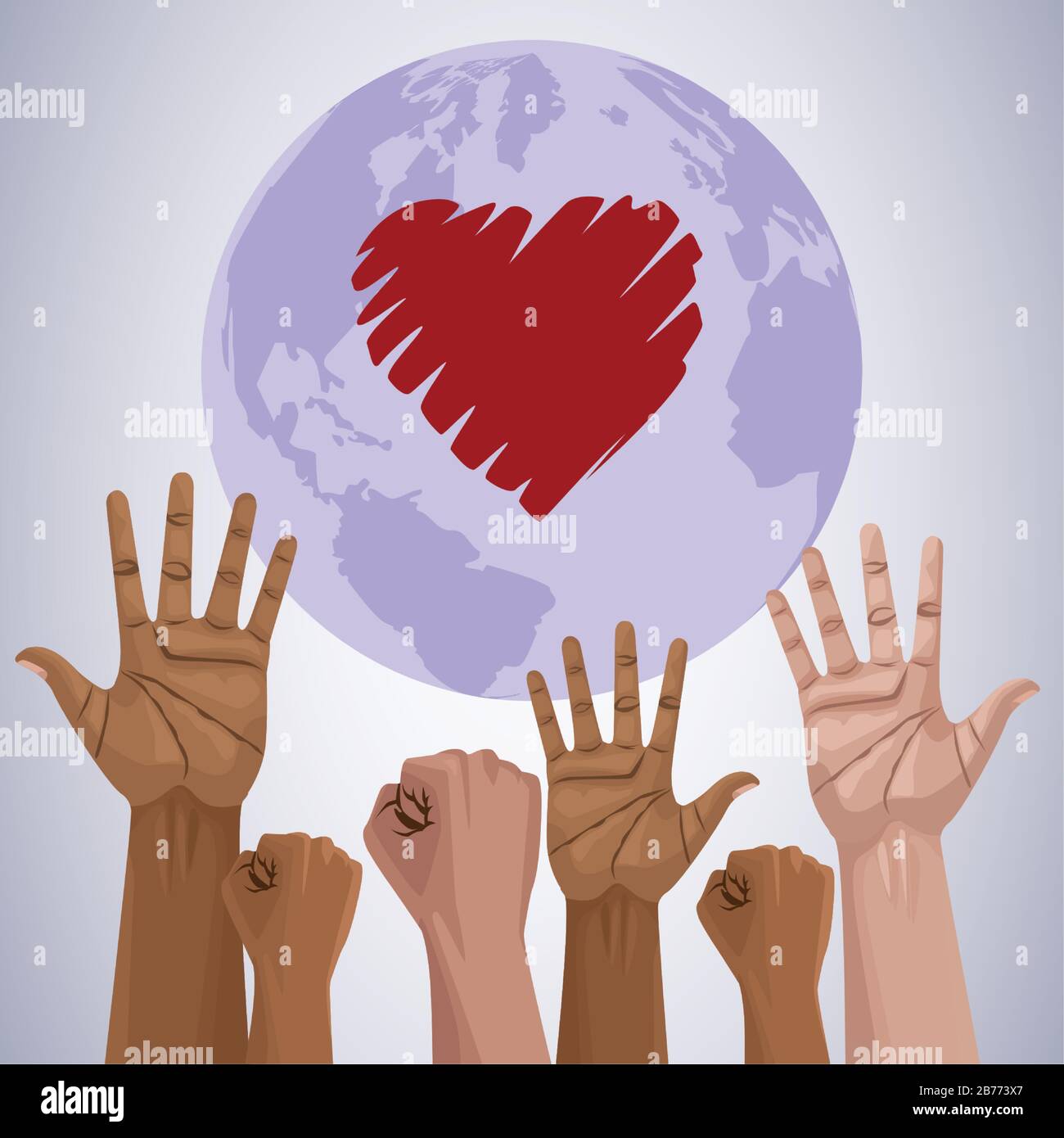 stop racism international day poster with hands and heart planet Stock ...