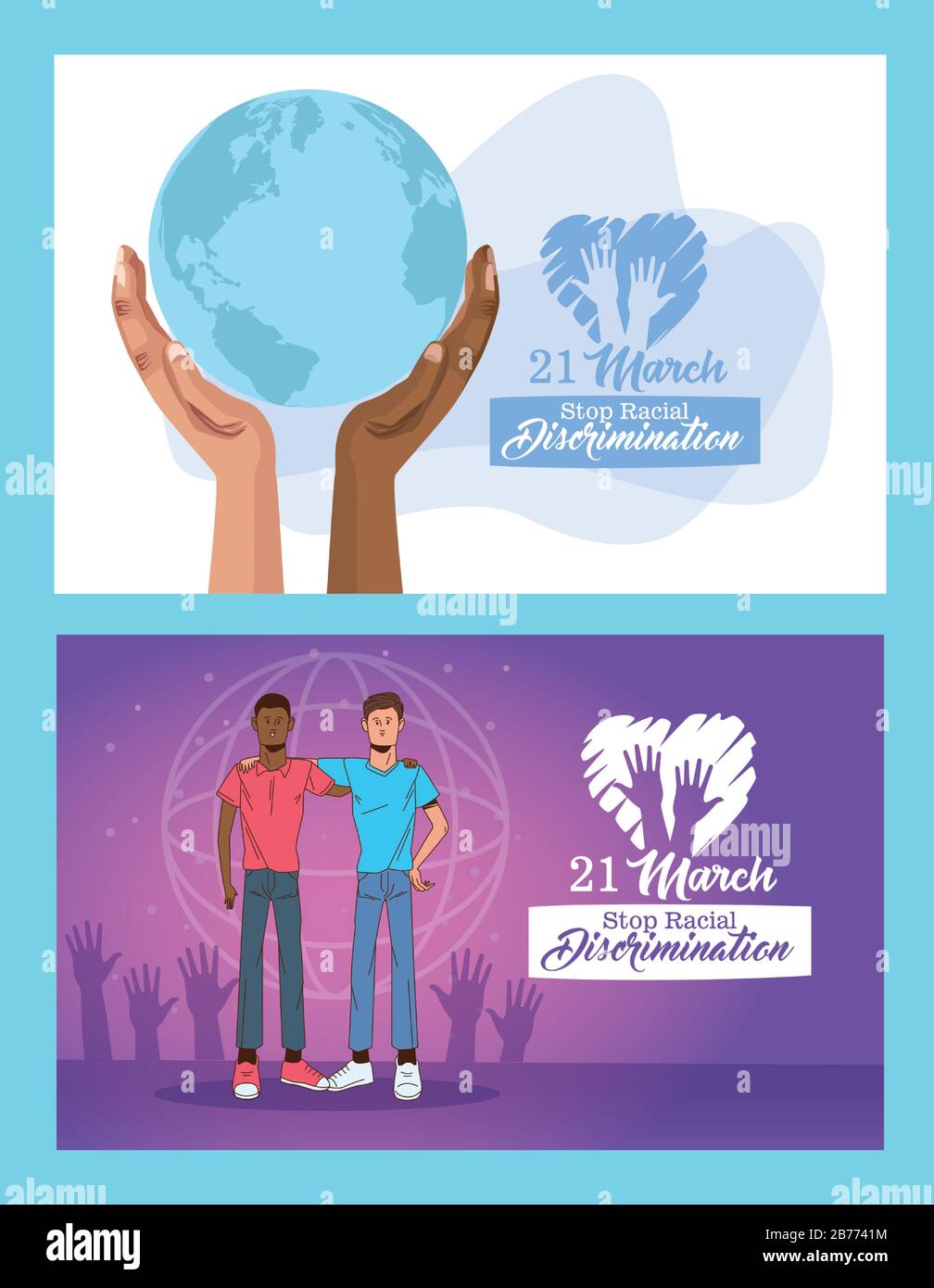stop racism international day poster with interracial men lifting ...