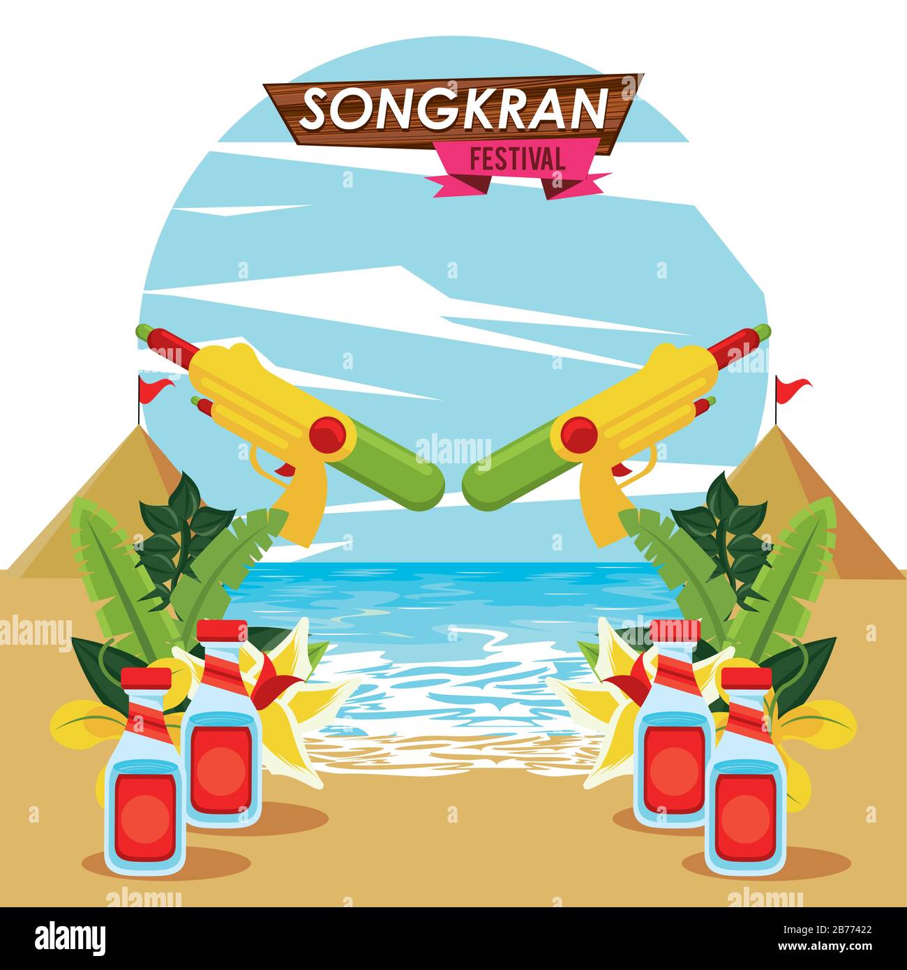 songkran celebration party with water guns toys Stock Vector Image ...