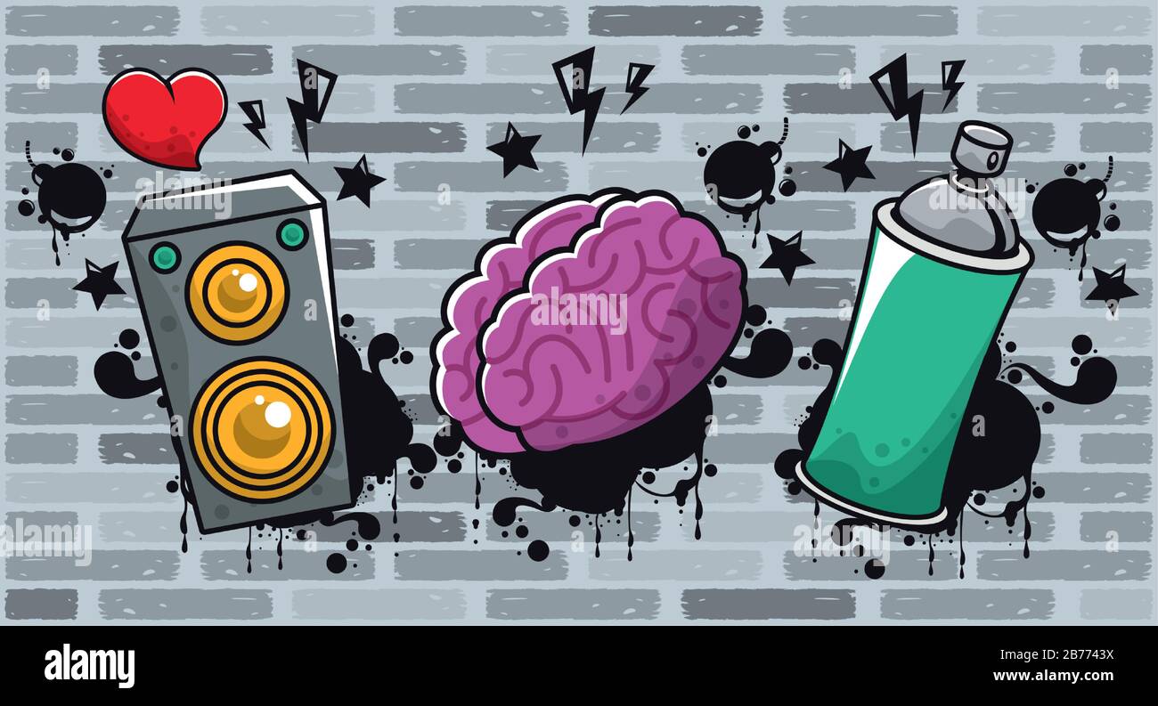 graffiti urban style poster with paint spray bottle and brain Stock ...