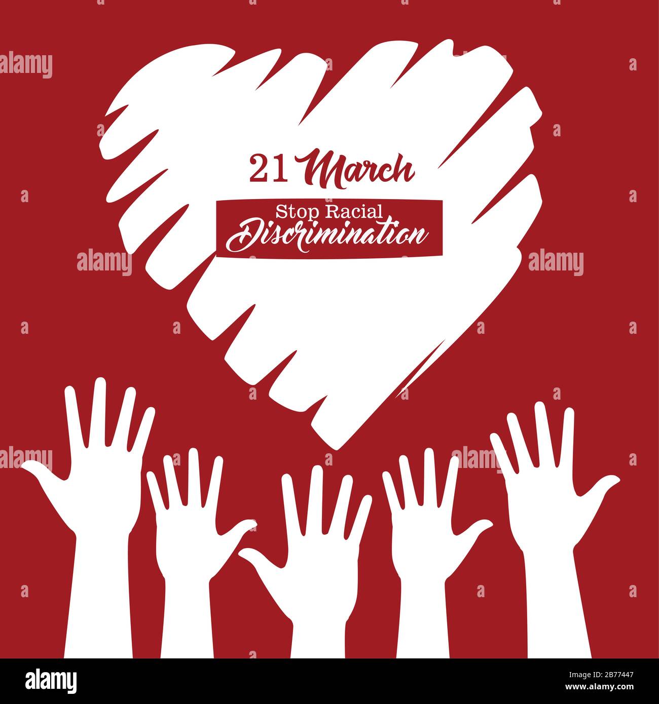 stop racism international day poster with hands silhouettes and heart ...