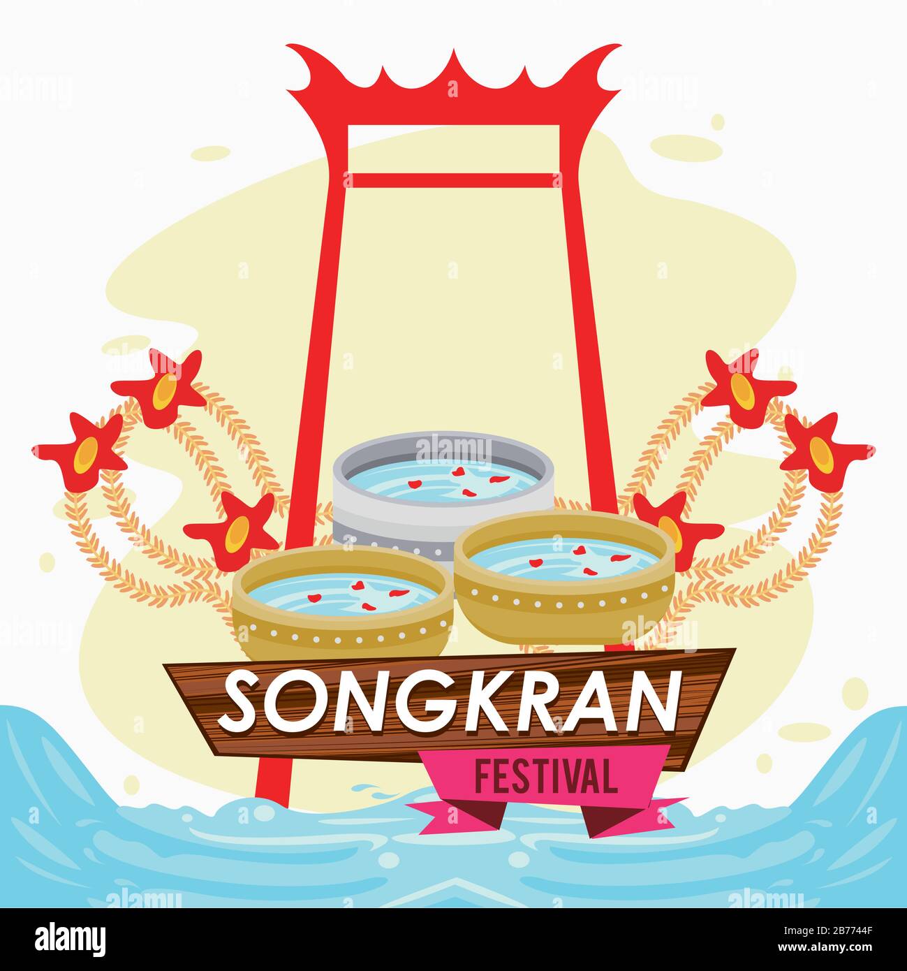 songkran celebration party with arch and water bowls Stock Vector Image ...