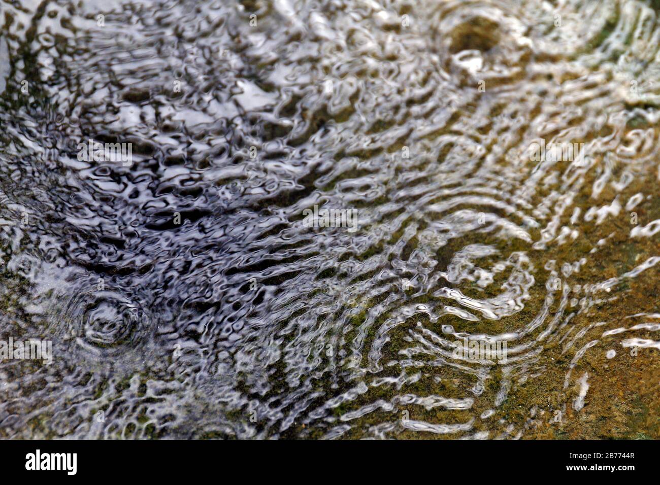 water drop on dirty concrete floor, rain drop on walkway, reflection ...