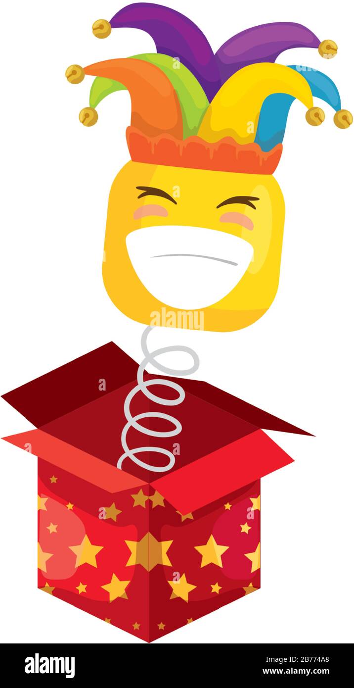 funny square emoticon smiling with hat buffon in box surprise Stock ...