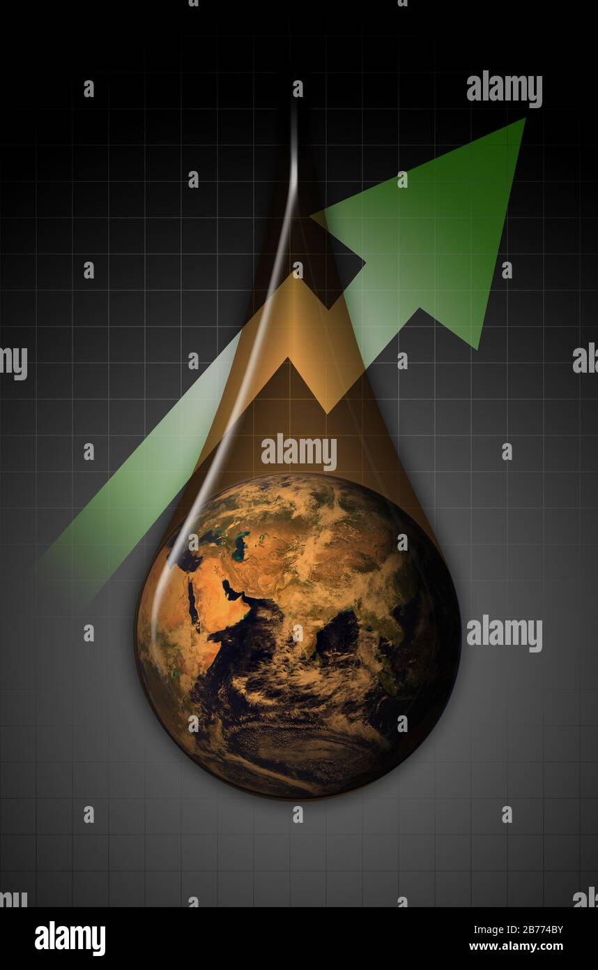 Earth in an oil drop, depending on fossil fuels. Middle East is the ...